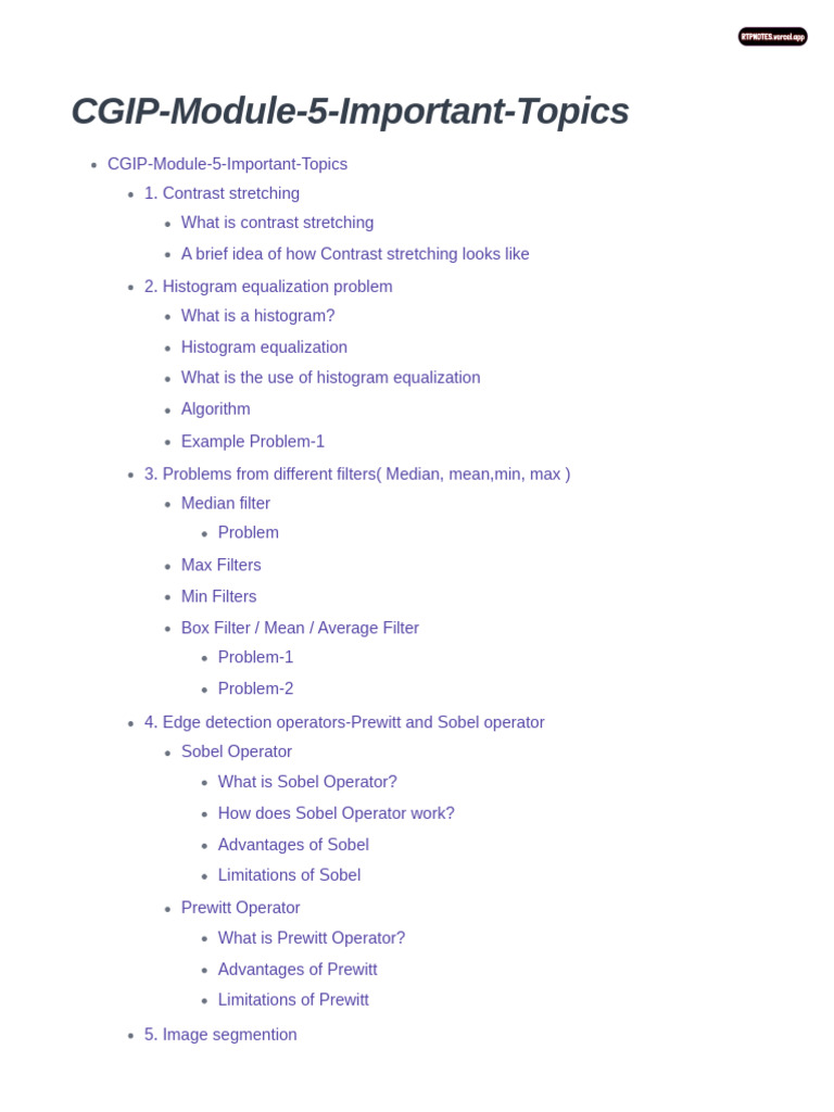 CGIP MODULE 5 Important Topics | PDF | Image Segmentation | Signal Processing