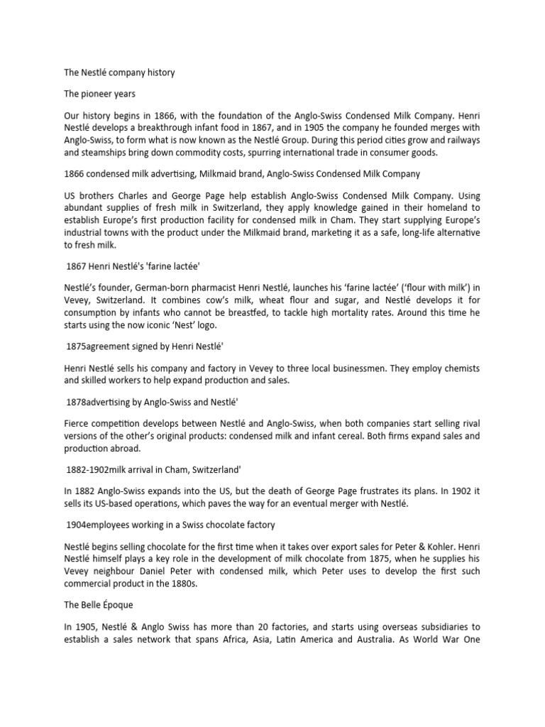 The Nestlé Company History | Download Free PDF | Nestlé