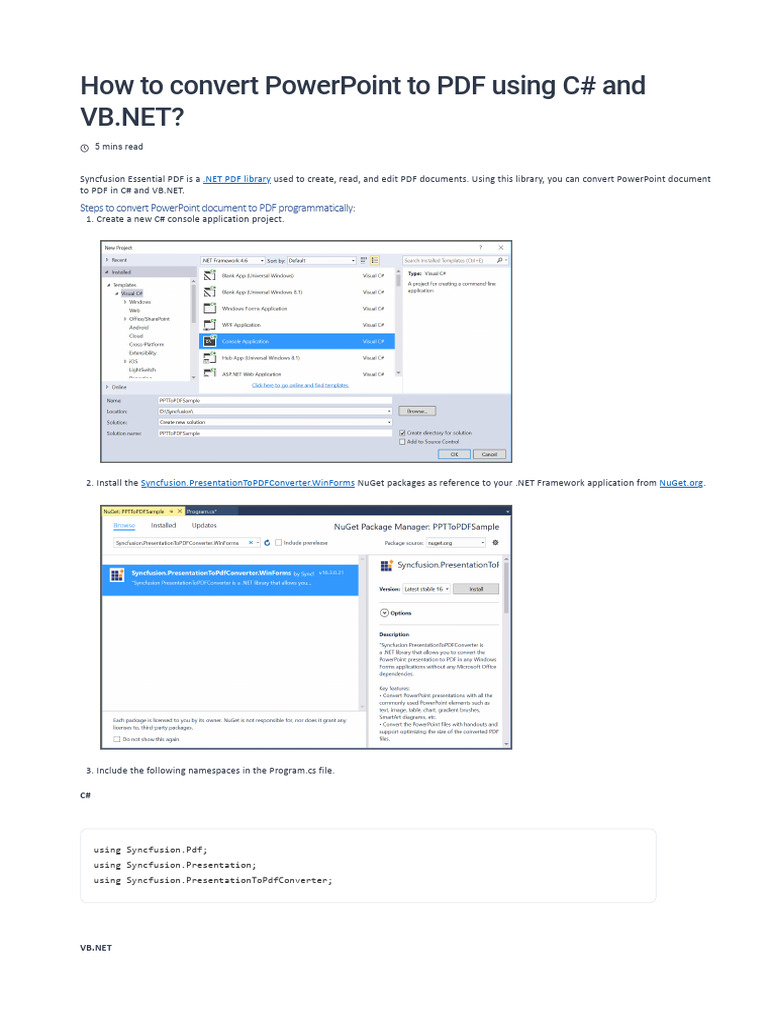 How To Convert PowerPoint To PDF Using C# and VB - NET | PDF | C Sharp (Programming Language ...
