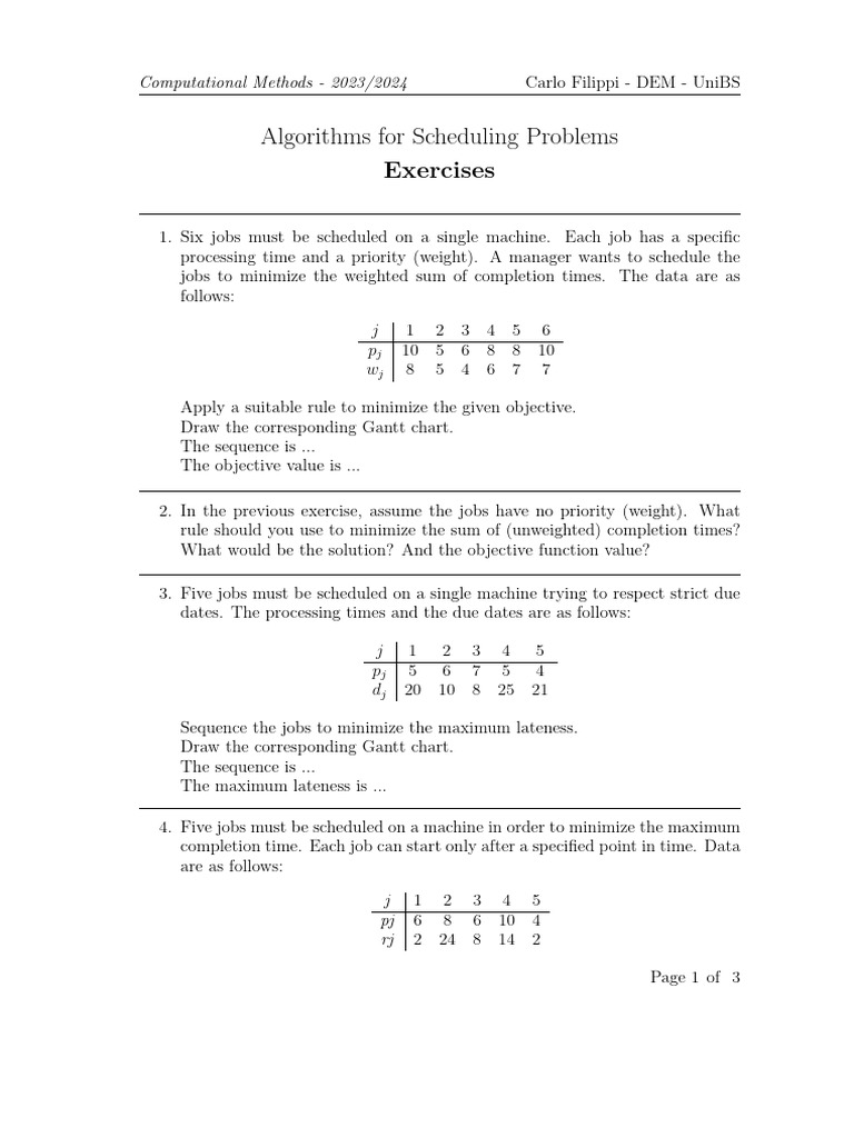 CoMet-Exercises-Scheduling | PDF | Computer Programming | Mathematical Optimization