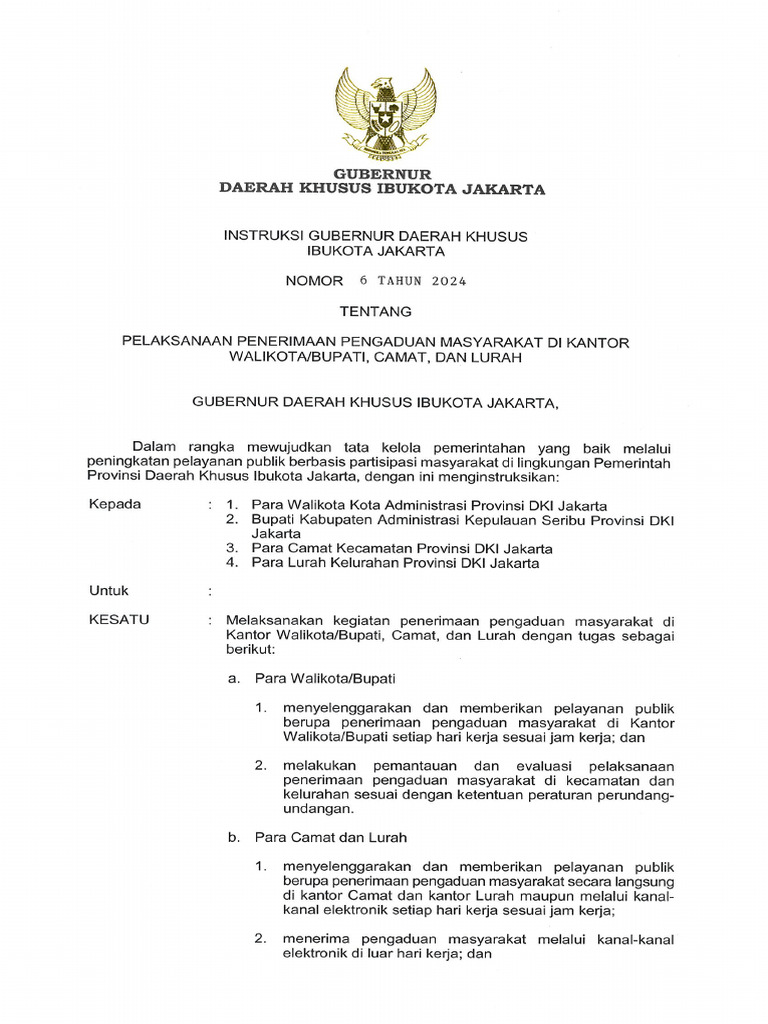 INGUB Nomor 6 Tahun 2024 Tentang Pelaksanaan Penerimaan Pengaduan Masy ...