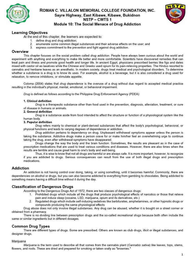 NSTP CWTS 1 Module 10 | PDF | Cannabis | Substance Abuse NSTP CWTS 1 Module 10 | PDF | Cannabis | Substance Abuse