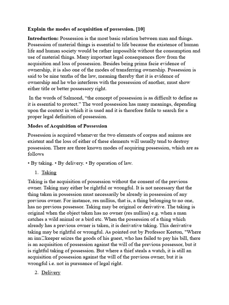 Explain the modes of acquisition of possession | PDF | Evidence ...