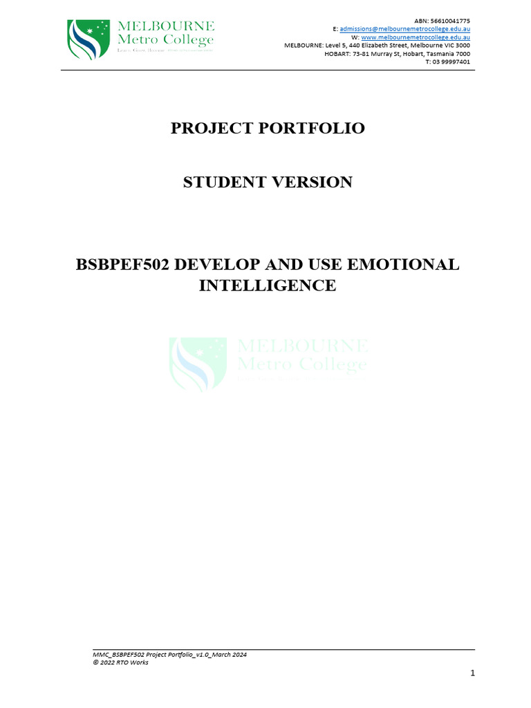 BSBPEF502 Project Portfolio - v1.0 | PDF | Stress (Biology) | Evaluation