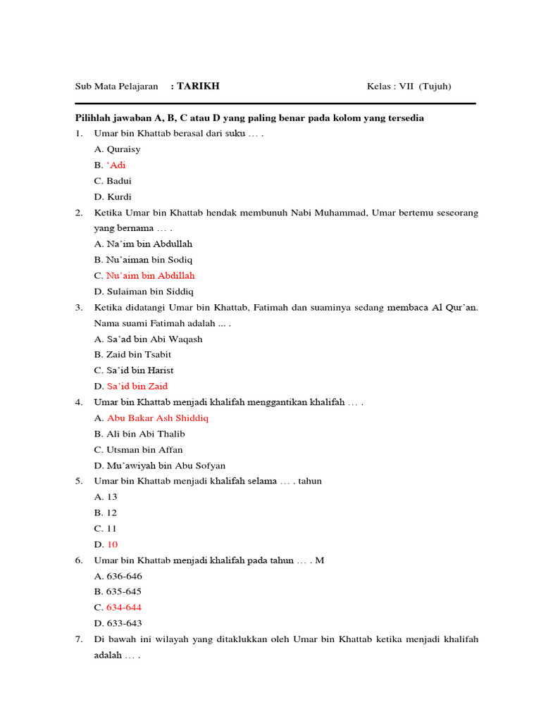 PDF Soal Latihan Sas Dua Tarikh Vii 2024 | PDF | Sejarah | Agama & Spiritualitas