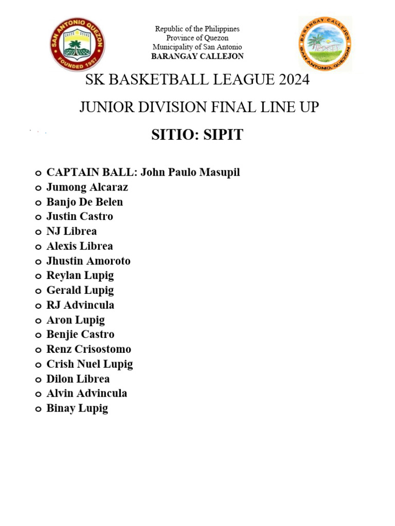 SK - Basketball - Final Line Up | PDF | Sports & Recreation