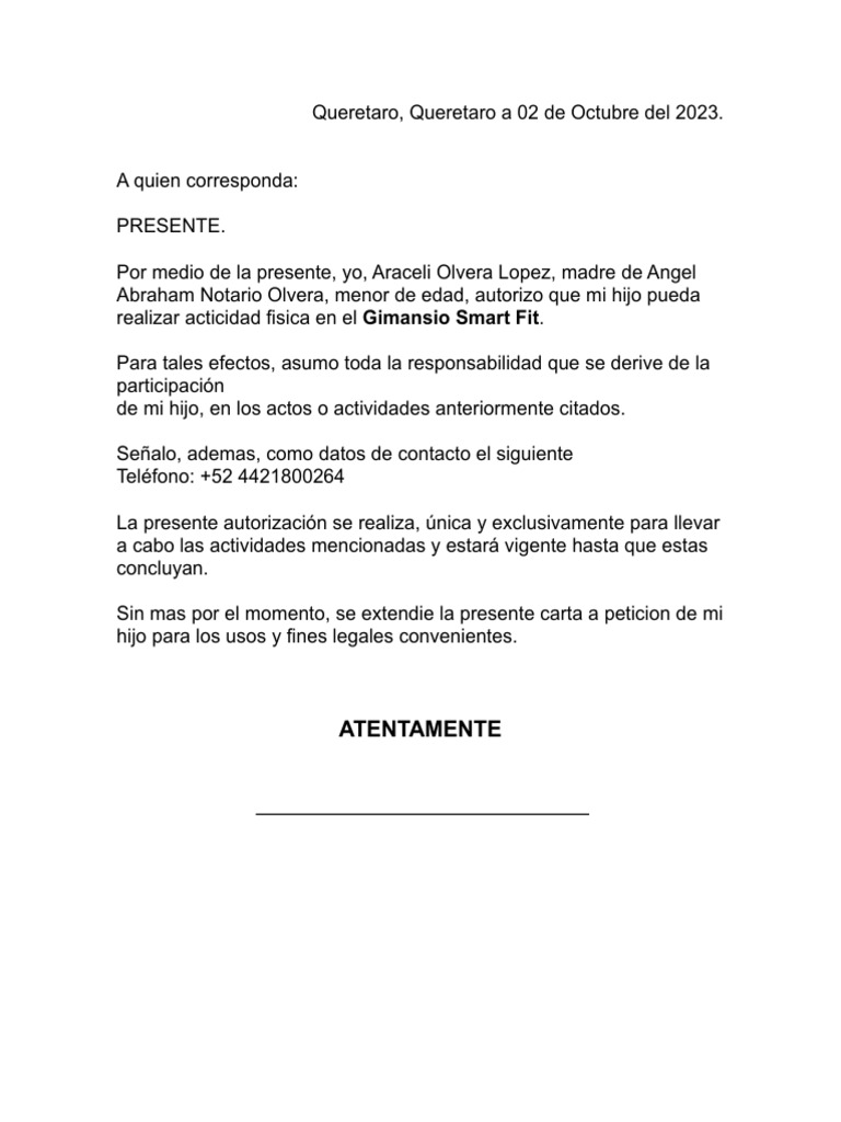 Carta Responsiva Smart Fit | PDF | Derecho