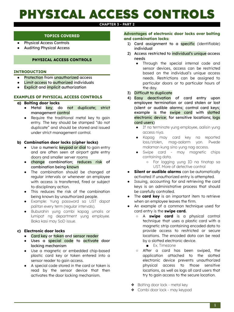 Chapter 3 - Physical Access Controls - Part 2 | PDF | Access Control ...
