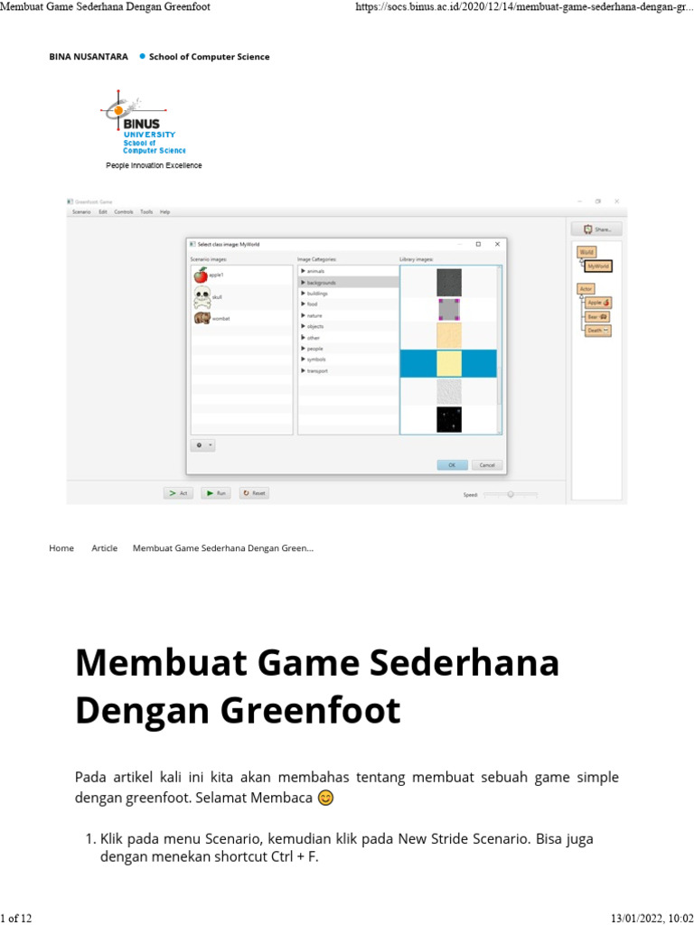 Membuat Game Sederhana Dengan Greenfoot | PDF Membuat Game Sederhana Dengan Greenfoot | PDF