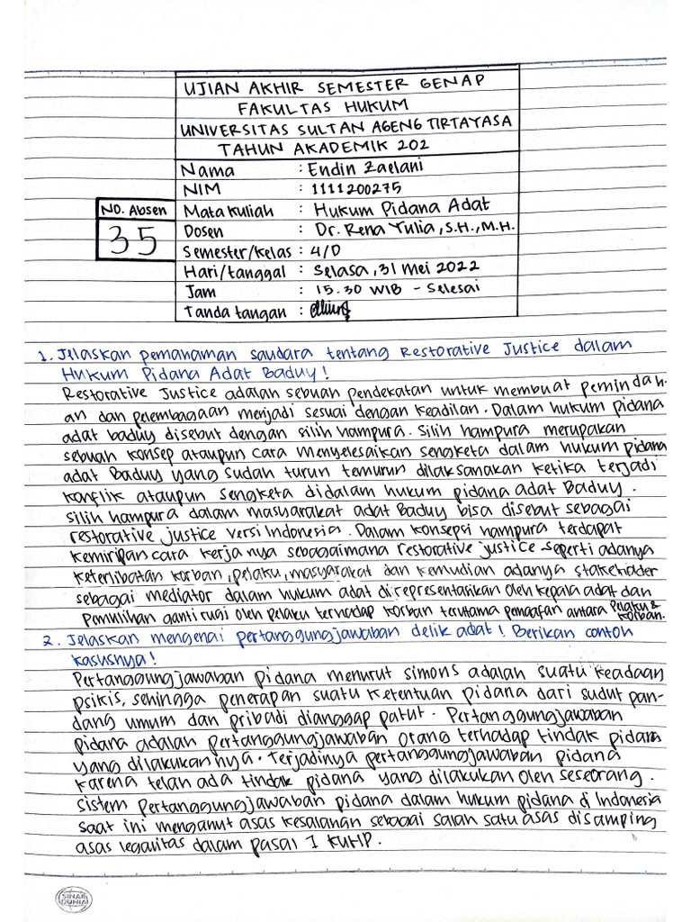 Endin Zaelani - Hukum Pidana Adat - 4D | PDF