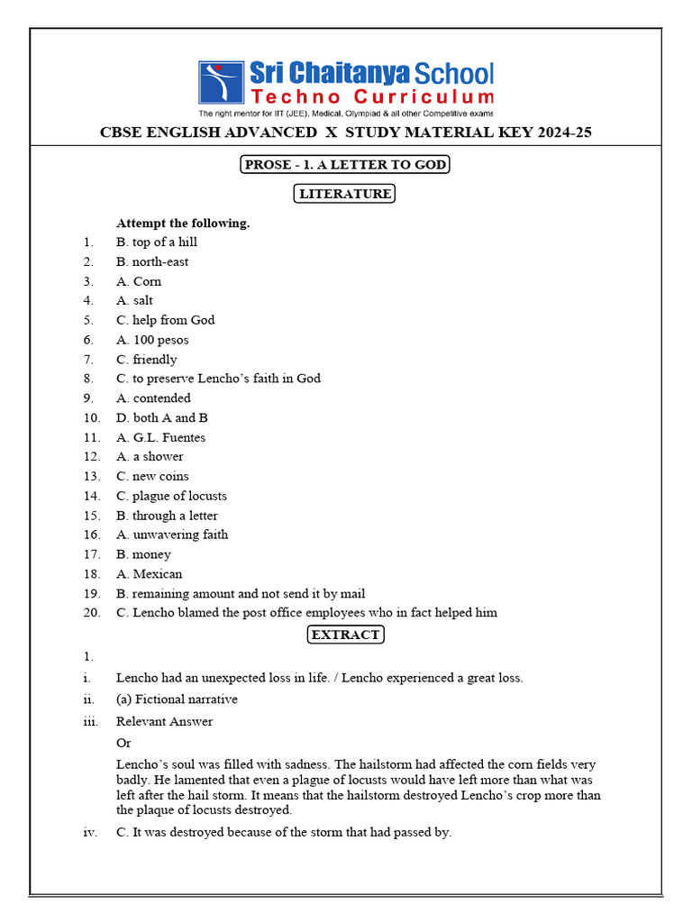 CBSE Class 10 English Study Material 2024-25 | PDF | Subject (Grammar ...