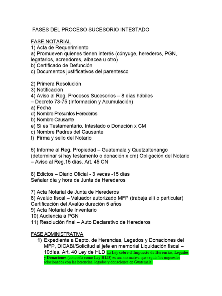 Fases Del Proceso Sucesorio Intestado. | Descargar gratis PDF ...