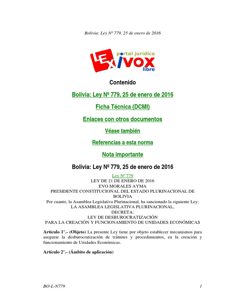 Ley 779 | PDF | Bolivia