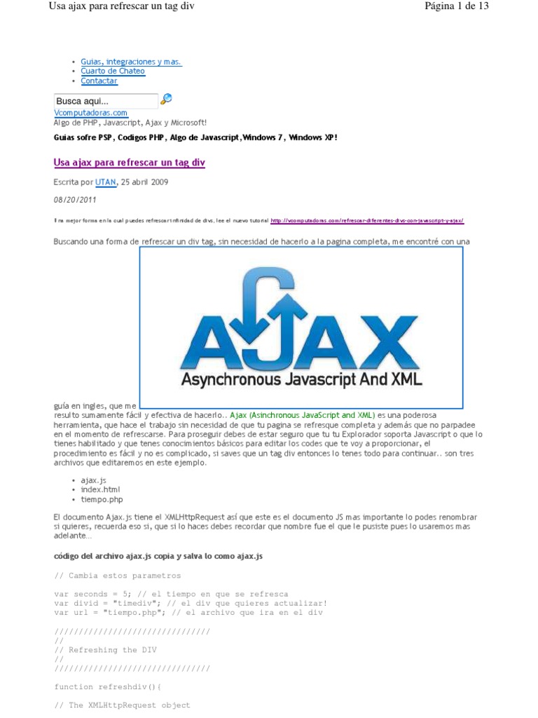 Usa Ajax para Refrescar Un Tag Div | PDF | Ajax (Programación) | Script Java