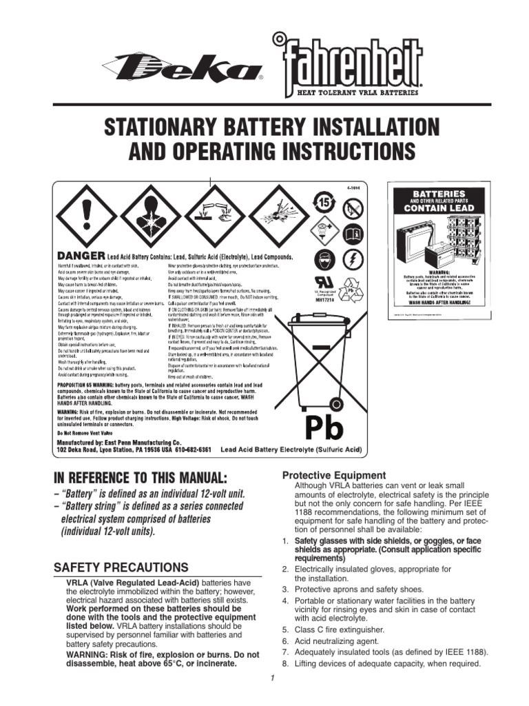 Deka VRLA Battery Manual | PDF | Battery Charger | Electricity