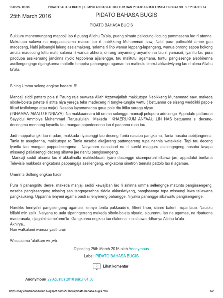 Pidato Bugis untuk Lomba Sekolah | PDF | Agama & Spiritualitas