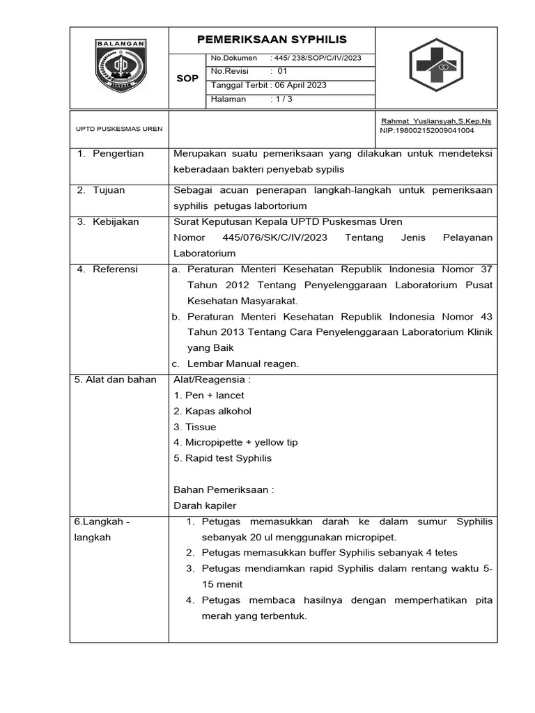 Sop Syphilis Siap Print | PDF | Sains & Matematika