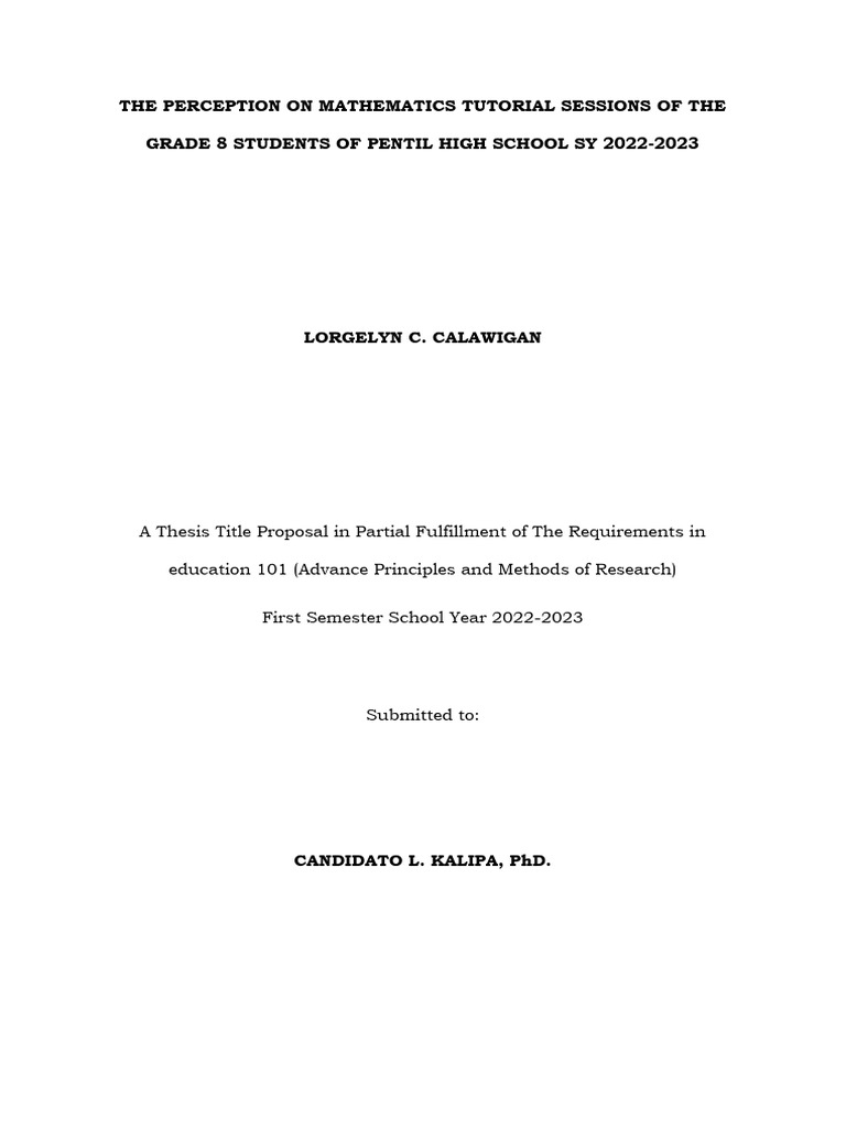 The Perception On Mathematics Tutorial Sessions of The Grade 8 Students of Padura Espabo High ...