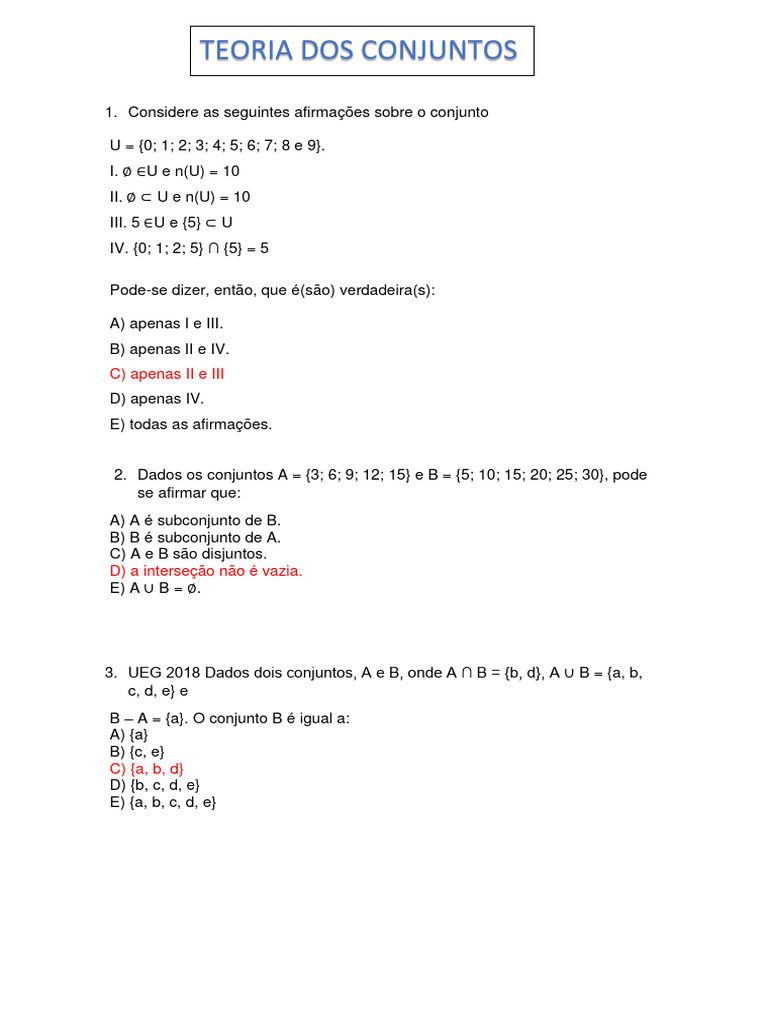 1 - Teoria Dos Conjuntos | PDF | Conjunto (Matemática) | Conjunto vazio ...