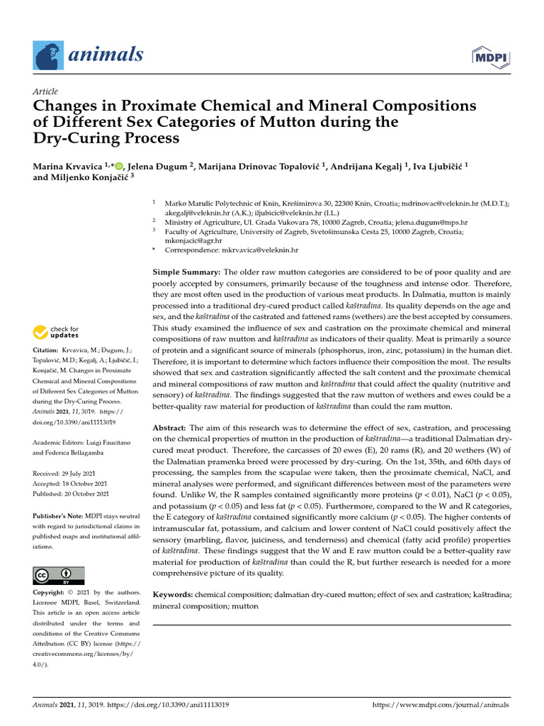 Changes in Proximate Chemical and Mineral Compositions of Different Sex ...