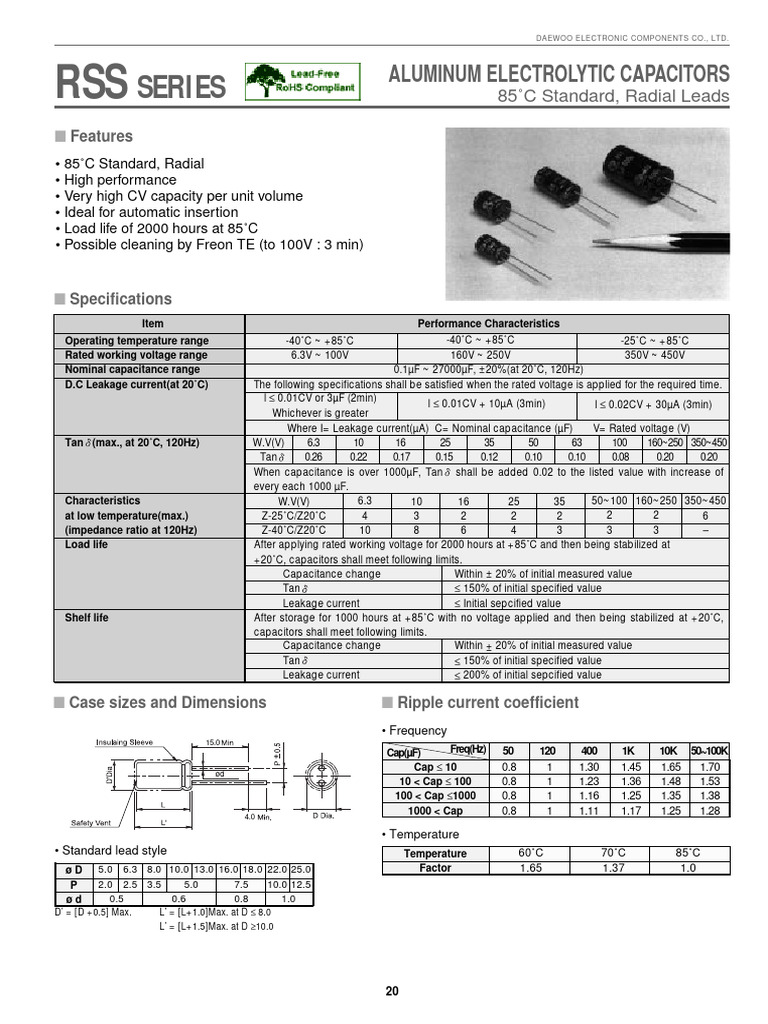 Daewoo-Partsnic (Radial Thru-Hole) RSS Series | PDF | Capacitor ...