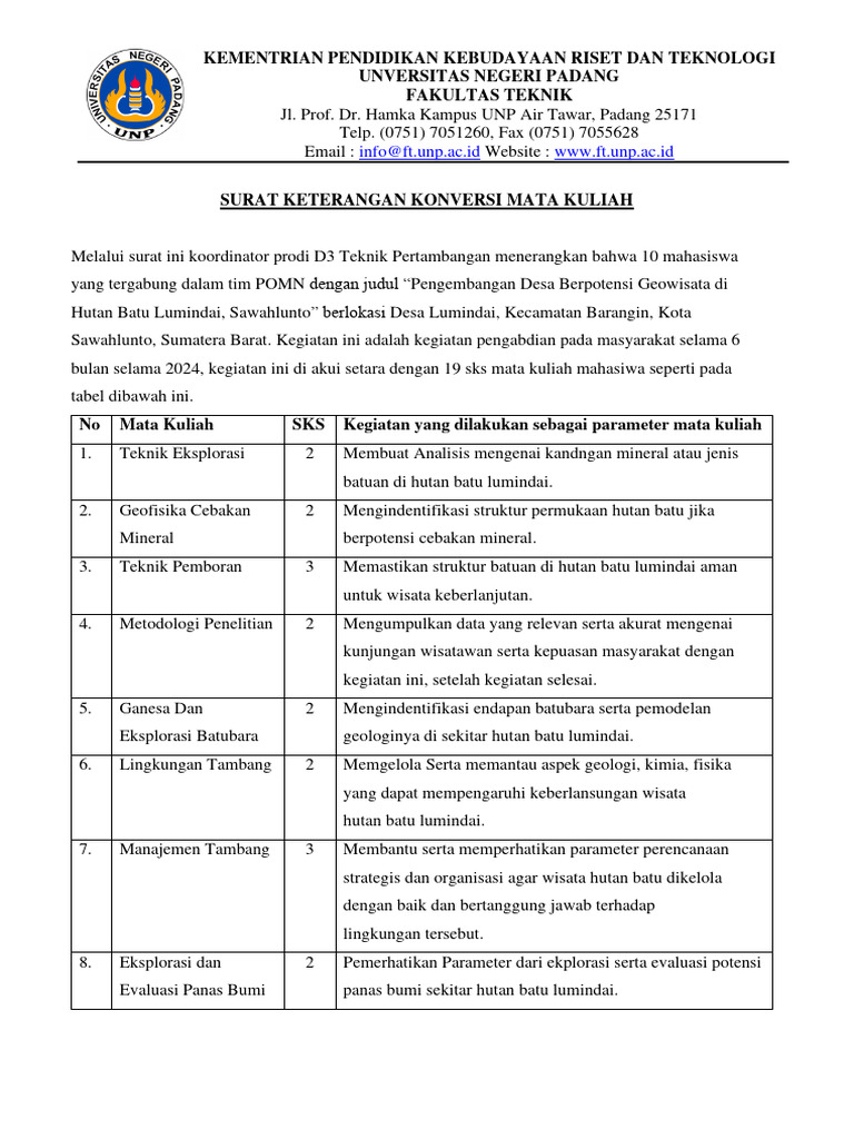 Surat Pernyataan Pelaksanaan Pomn 2024 | PDF