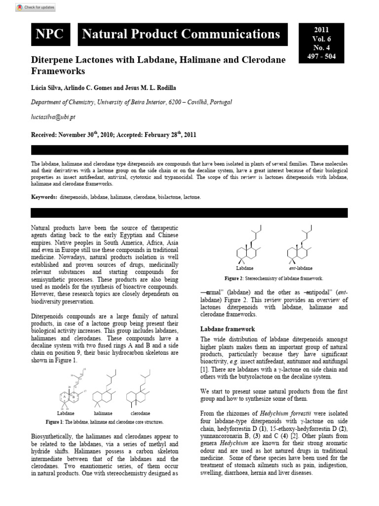 Silva Et Al 2011 Diterpene Lactones With Labdane Halimane and Clerodane ...