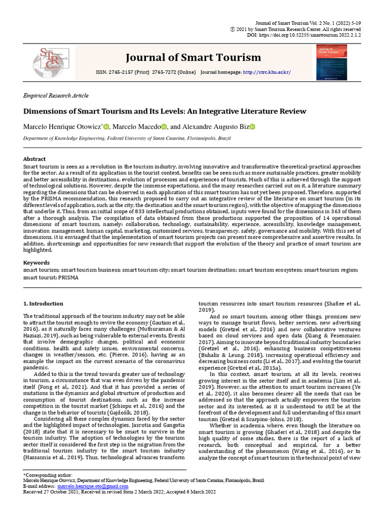 TURISMO INTELIGENTE ARTIGO - Dimensions of Smart Tourism and Its Levels_ An Integrative ...