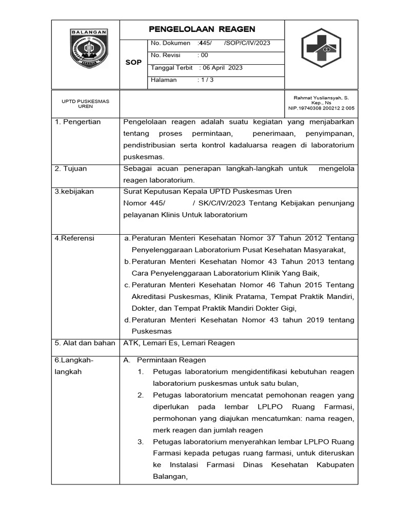 Pengelolaan Reagen Laboratorium | PDF