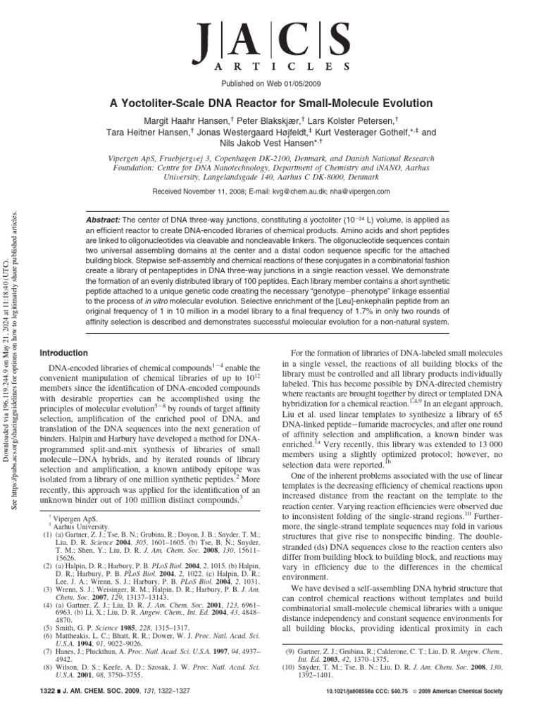 hansen-et-al-scale-dna-reactor-for-small-molecule-evolution | PDF | Dna | Oligonucleotide
