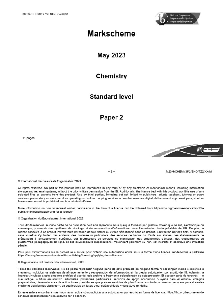 Chemistry Paper 2 TZ2 SL Markscheme | PDF | Methyl Group | Magnesium