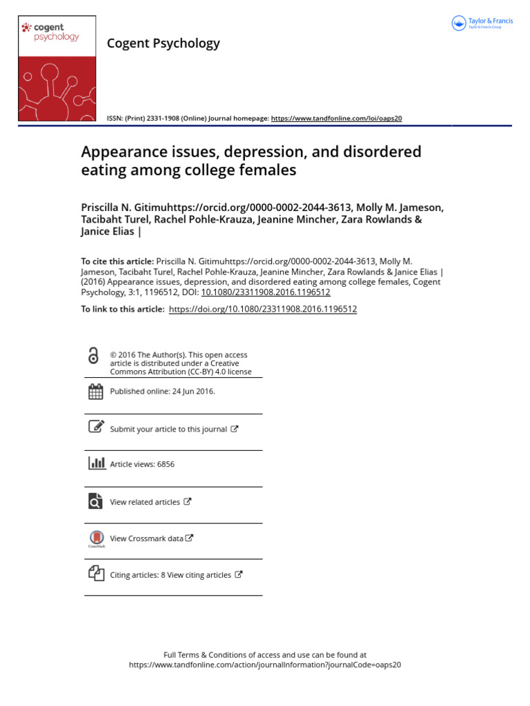 Appearance Issues Depression and Disordered Eating Among College ...