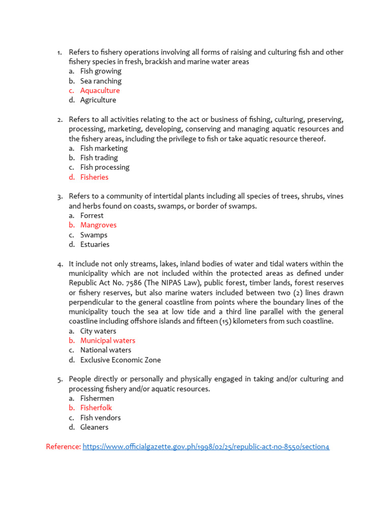 Fisheries Quiz and Answers Guide | PDF | Coast | Sea