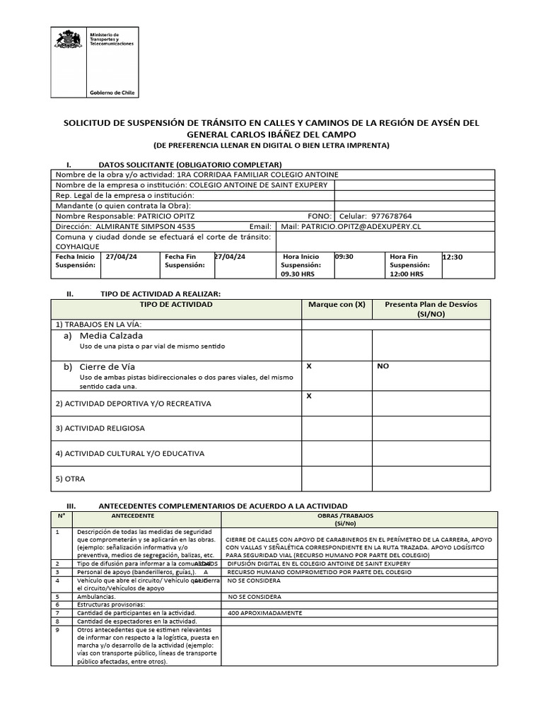 FORMULARIO SUSPENSIONES DE TRÁNSITO | PDF | Transporte