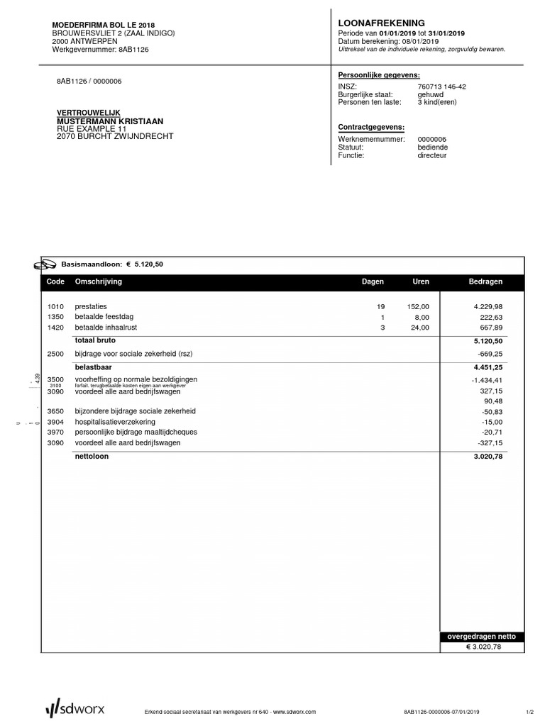 Loonbrief Voorbeeld 201901 NL | PDF