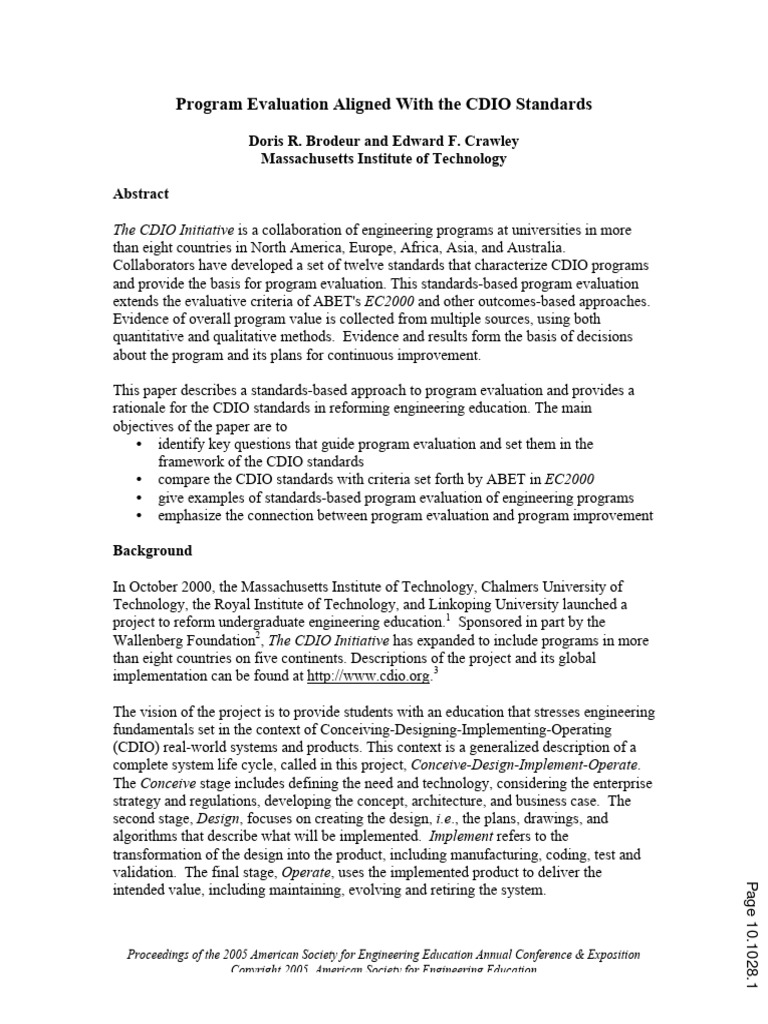 Program Evaluation Aligned With The Cdio Standards | PDF | Educational Assessment | Program ...