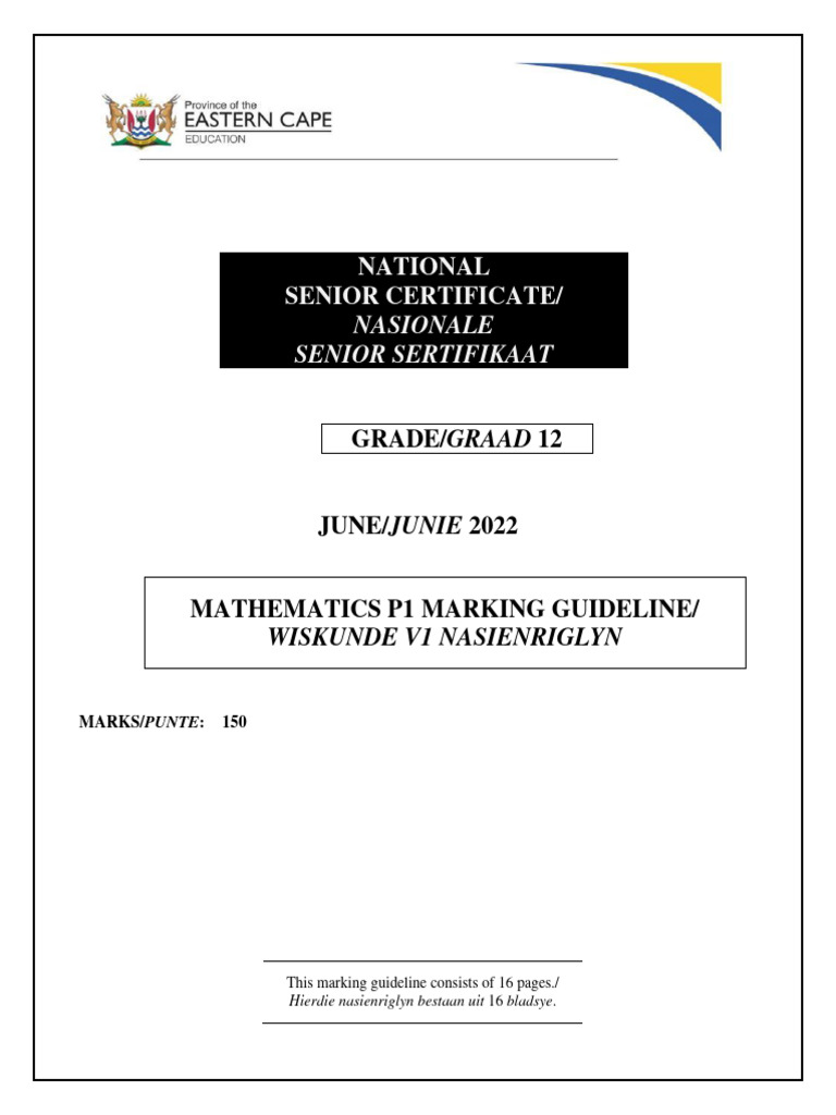 MATHS P1 GR12 MEMO JUNE 2022 - English+Afrikaans | PDF | Teaching Methods & Materials