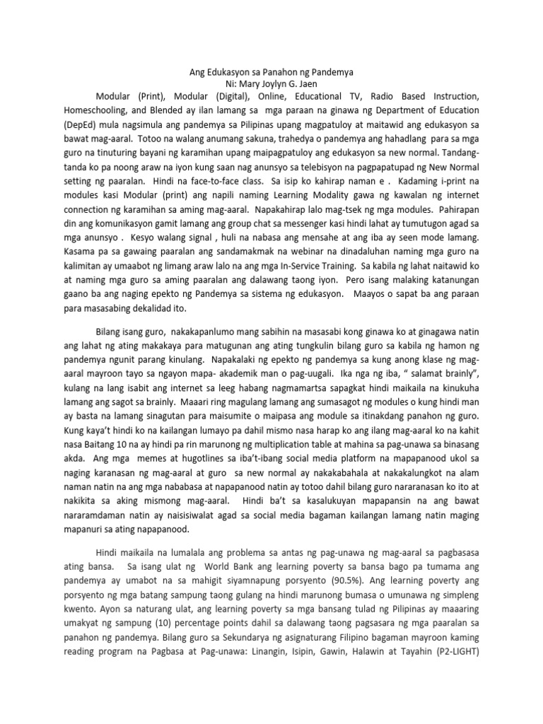 Ang Edukasyon Sa Panahon NG Pandemya | PDF
