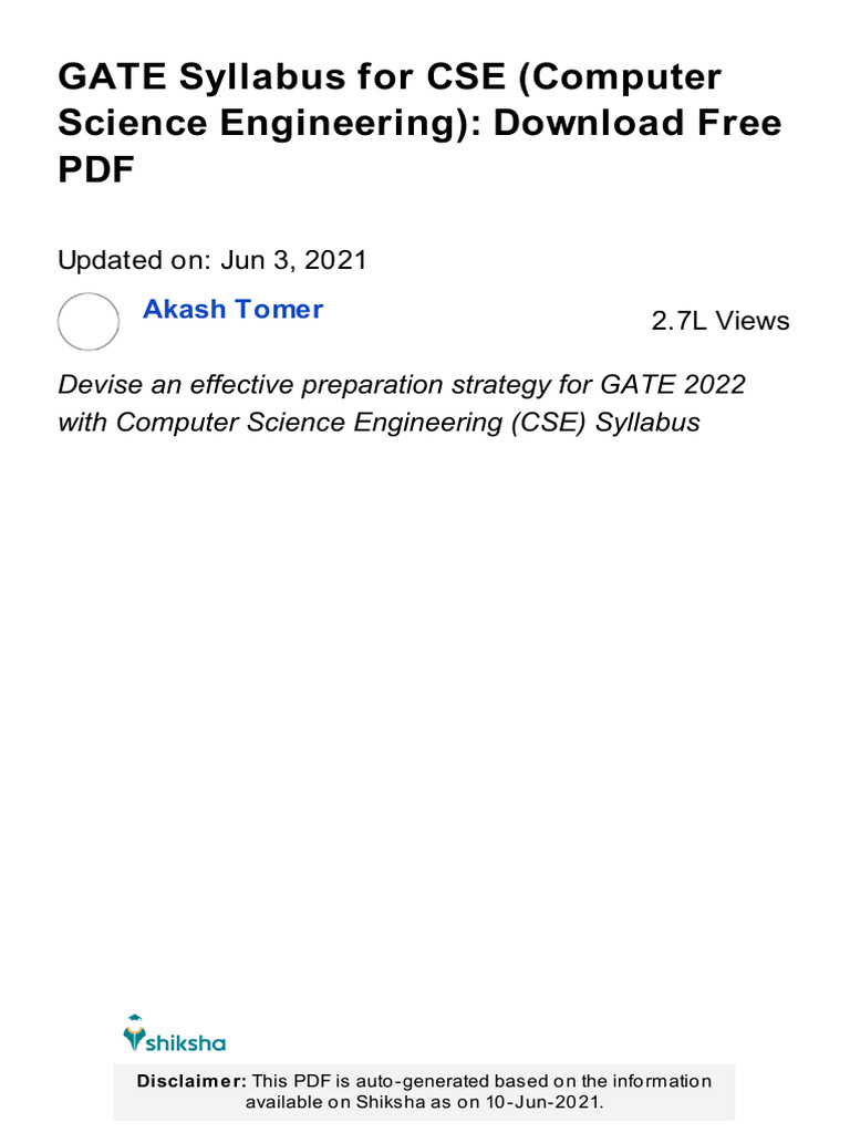 Gate Syllabus | Download Free PDF | Time Complexity | Computer Network