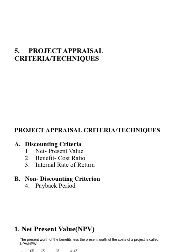 5 1 Project Appraisal Pdf Net Present Value Mathematical Economics