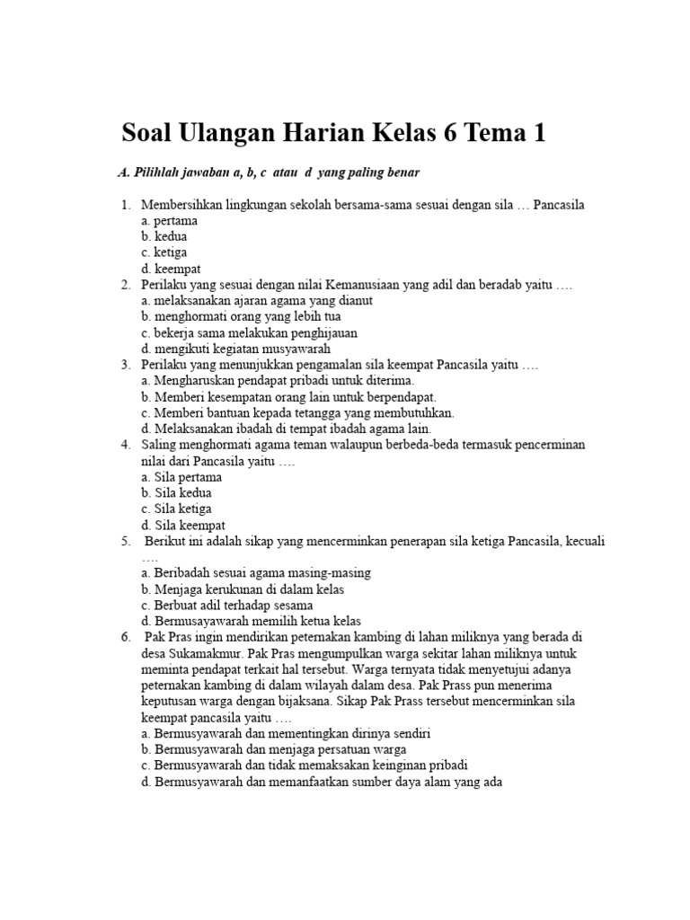 Soal Kls 6 Tema 1 | PDF