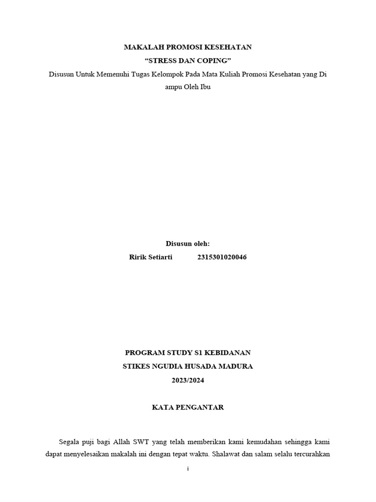 Makalah Promkes Stress Dan Coping Ririk. S1 AJ | PDF