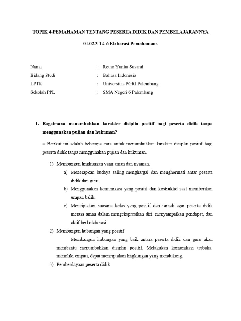 TOPIK 4-PEMAHAMAN TENTANG PESERTA DIDIK DAN PEMBELAJARANNYA (01.02.3-T4-6 Elaborasi Pemahaman ...