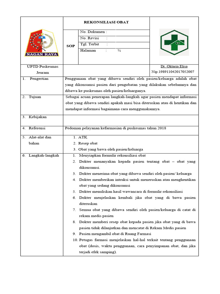 SOP Rekonsiliasi Obat | PDF
