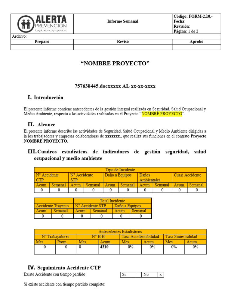 FORM - 2.10 Informe Semanal | PDF