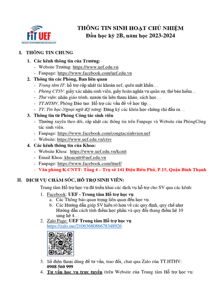 BM - Nội dung SHL khóa 2022, 2023 đầu HK 2B NH 2023-2024 | PDF