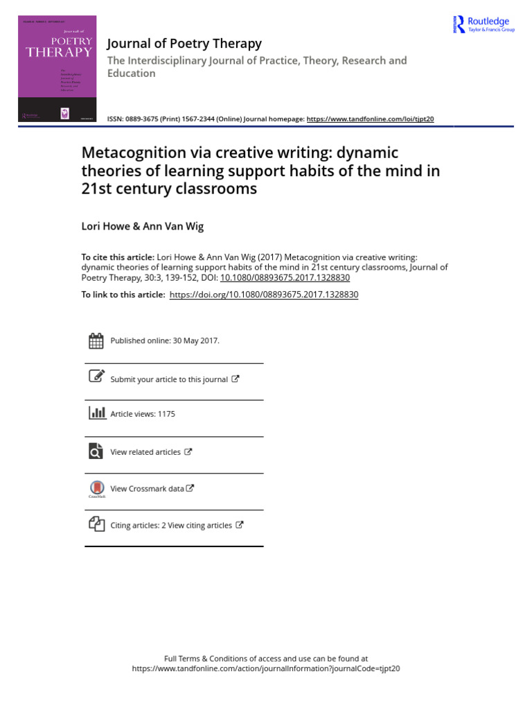 Metacognition Via Creative Writing Dynamic Theories of Learning Support ...