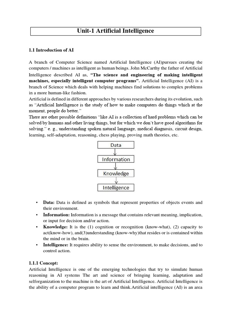 Unit 1-Artificial Intelligence | PDF | Artificial Intelligence ...