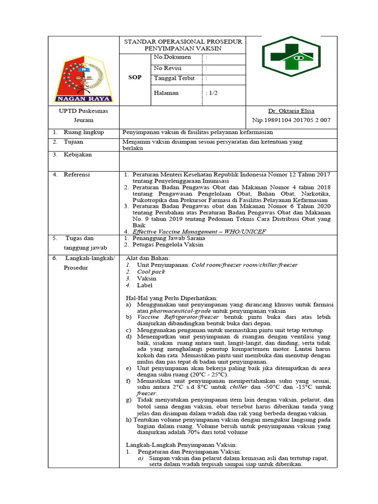 SOP Penyimpanan Vaksin yang Aman | PDF