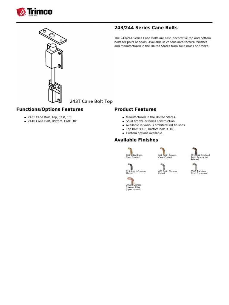 Decorative Cane Bolts for Doors | PDF